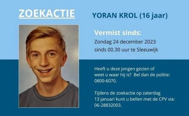 Yoran Krol nog steeds vermist: politie zoekt in groter gebied, tips ...